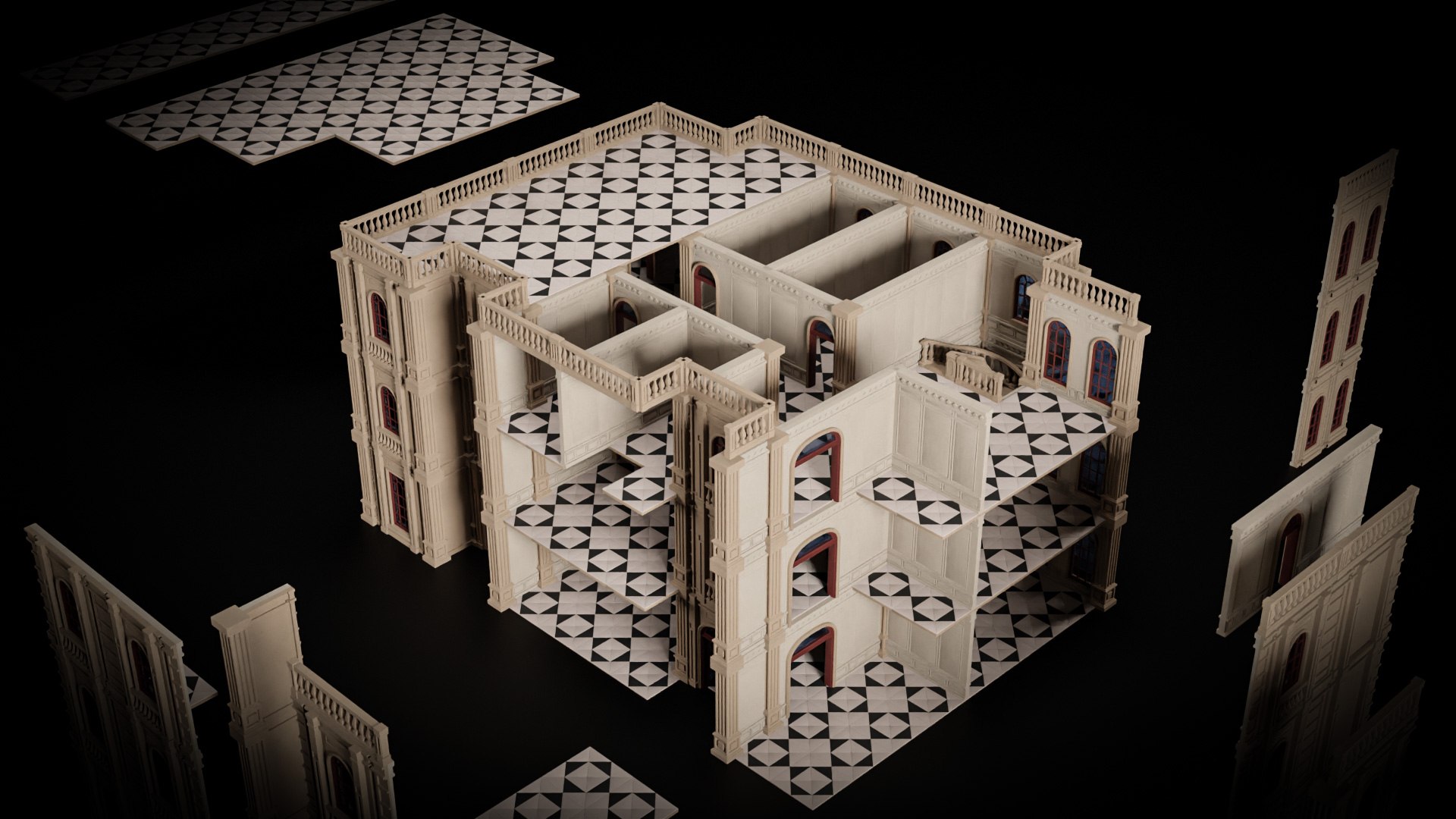 CLASSIC EUROPEAN KITBASH 05 MODULAR BUILDING WITH INTERIOR Model ...