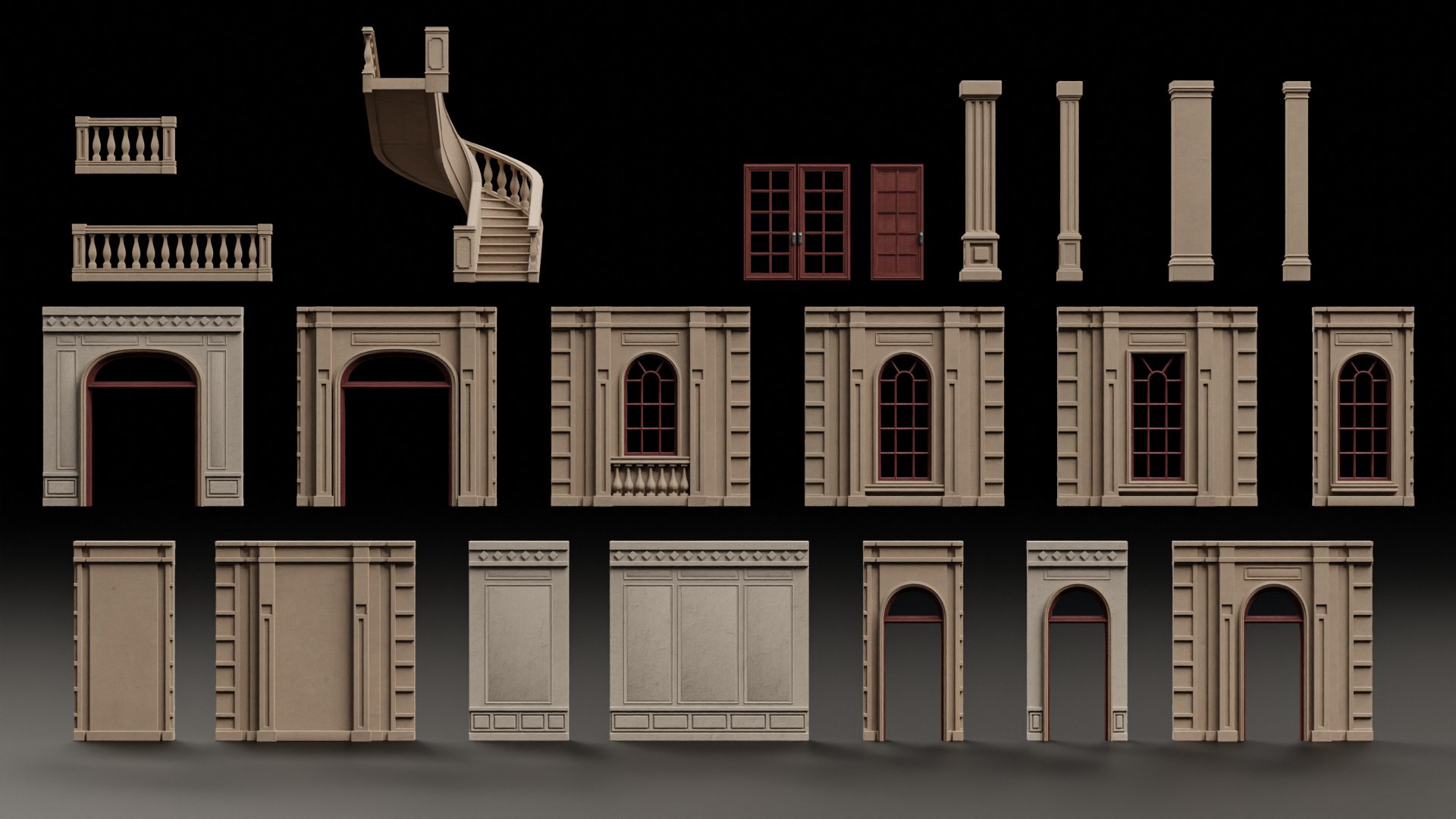 CLASSIC EUROPEAN KITBASH 05 MODULAR BUILDING WITH INTERIOR Model ...