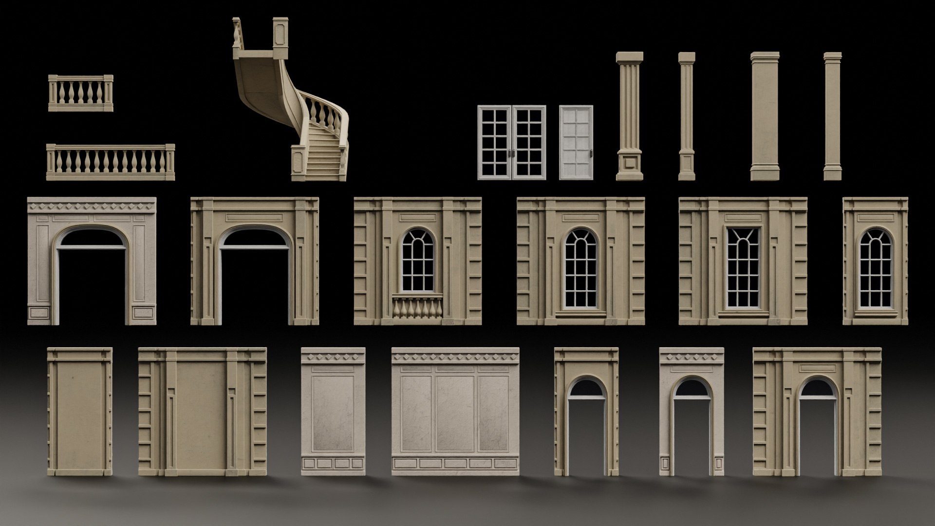 CLASSIC EUROPEAN KITBASH 05 MODULAR BUILDING WITH INTERIOR Model ...