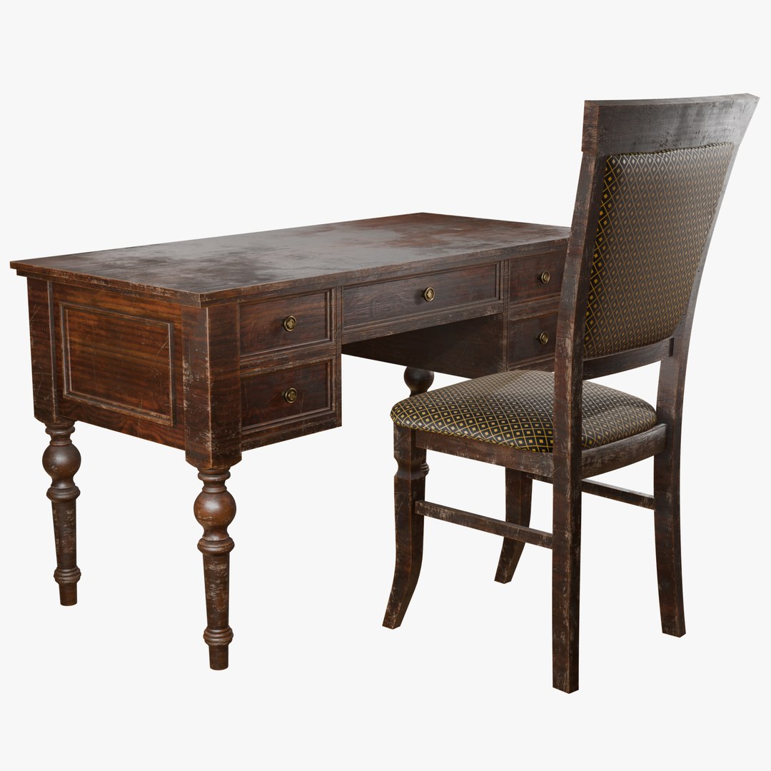 3D Vintage Desk And Chair - TurboSquid 2333229