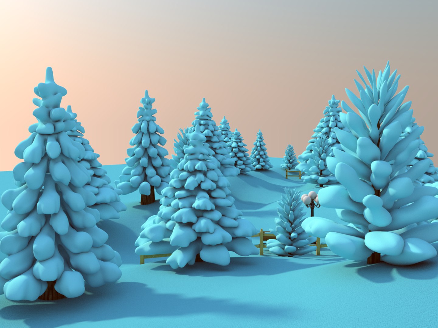3D outdoor snowy scene snow covered model - TurboSquid 1361164