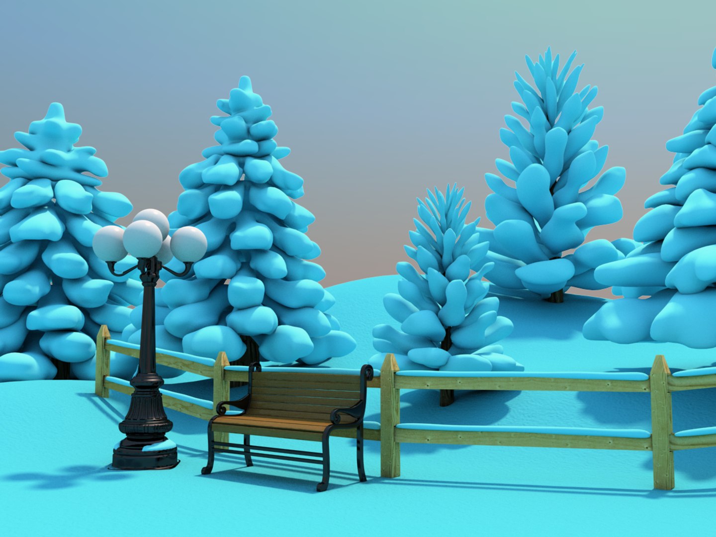 3D outdoor snowy scene snow covered model - TurboSquid 1361164