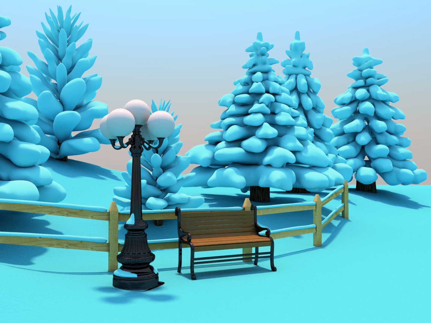 3D outdoor snowy scene snow covered model - TurboSquid 1361164