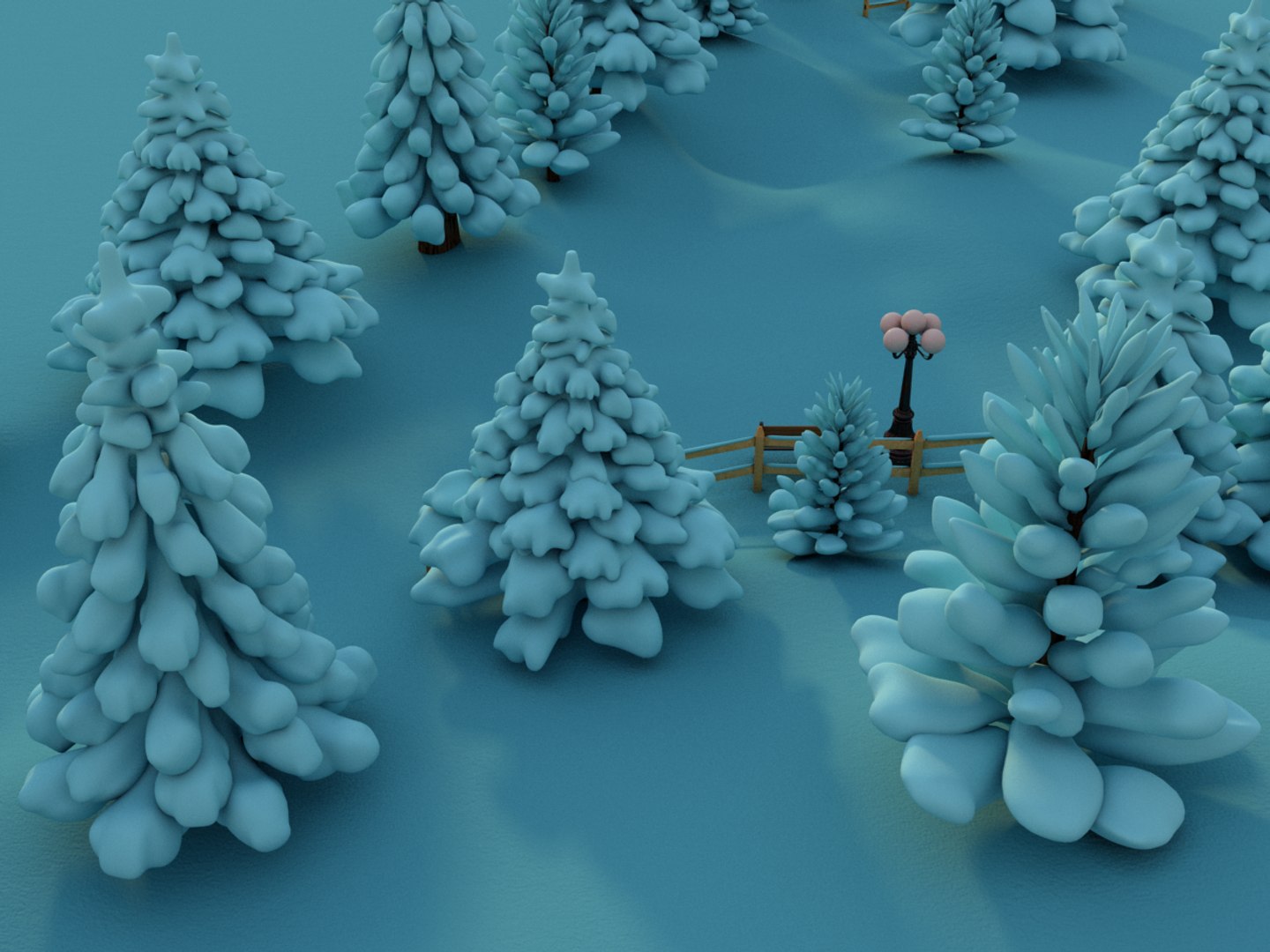 3D outdoor snowy scene snow covered model - TurboSquid 1361164