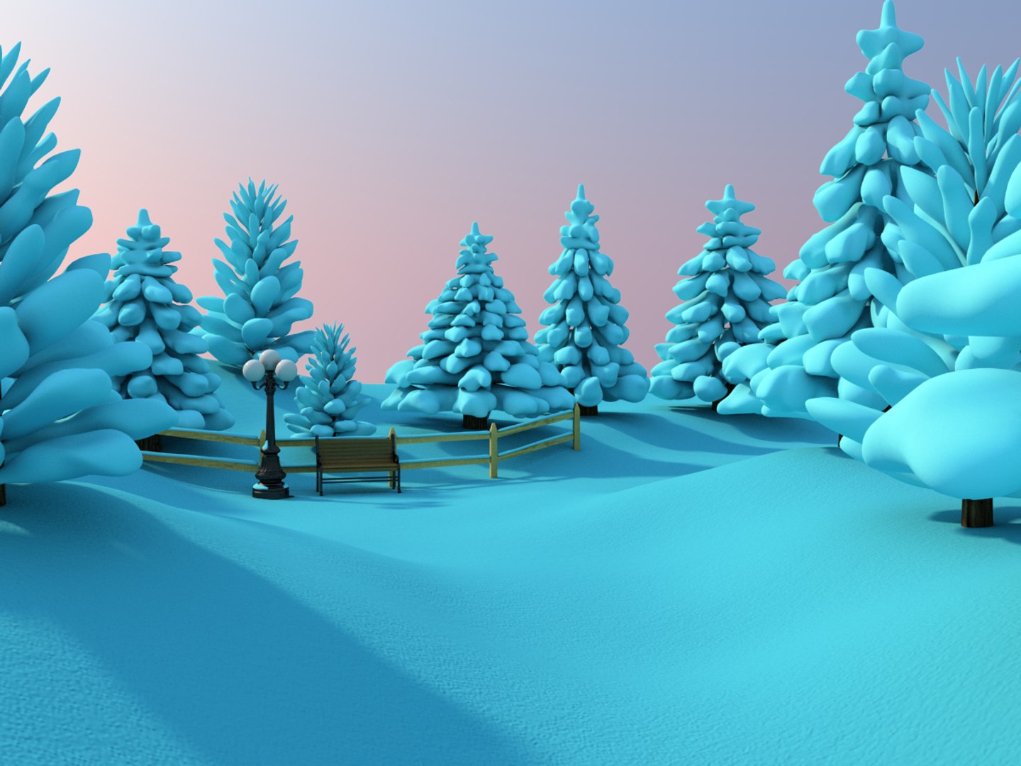 3D outdoor snowy scene snow covered model - TurboSquid 1361164