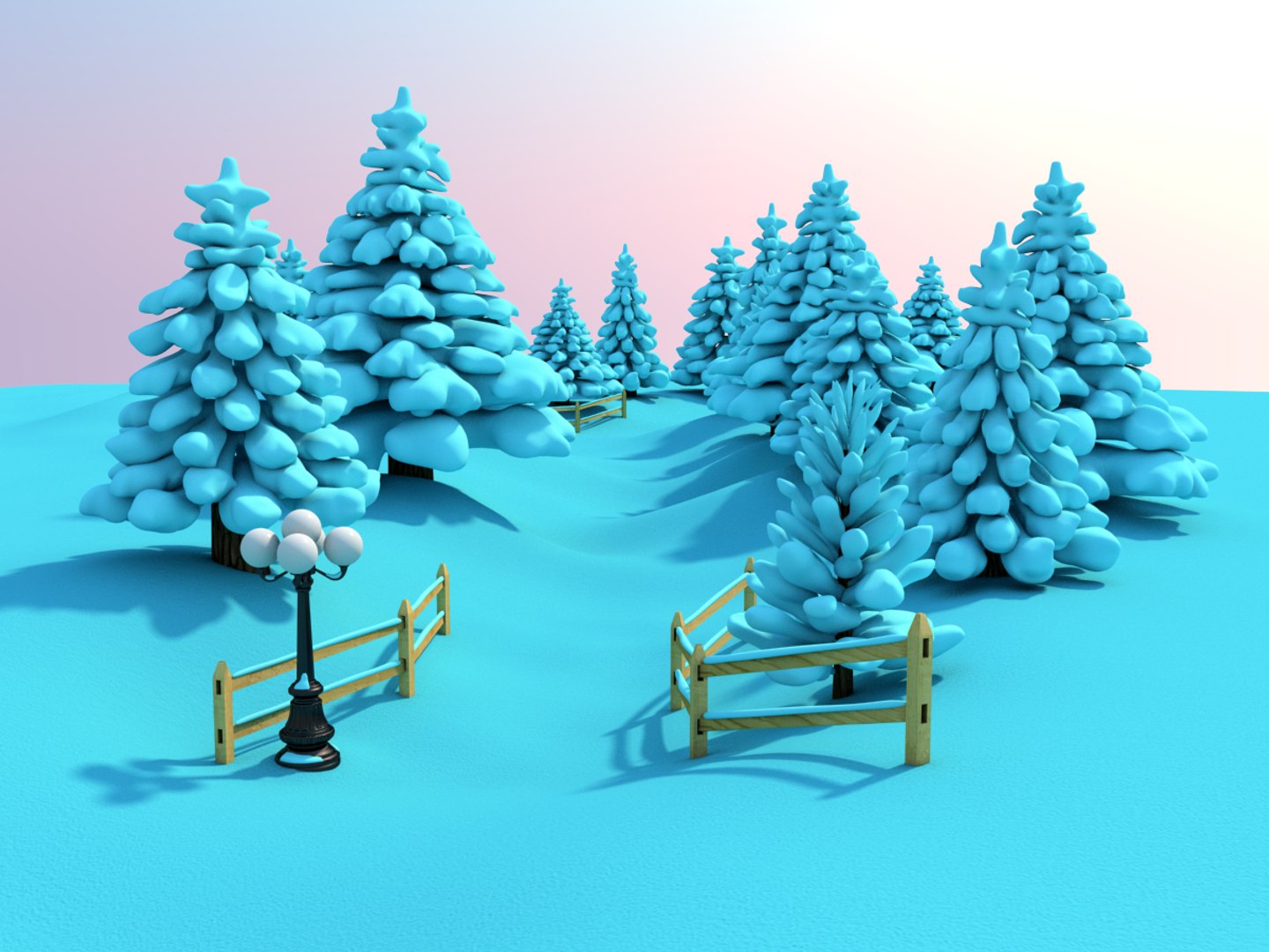 3D outdoor snowy scene snow covered model - TurboSquid 1361164