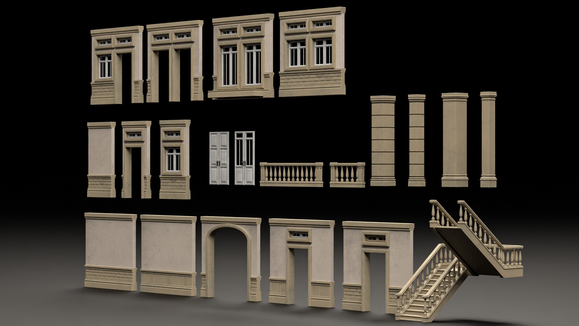 CLASSIC EUROPEAN KITBASH 01 MODULAR BUILDING WITH INTERIOR 3D Model ...