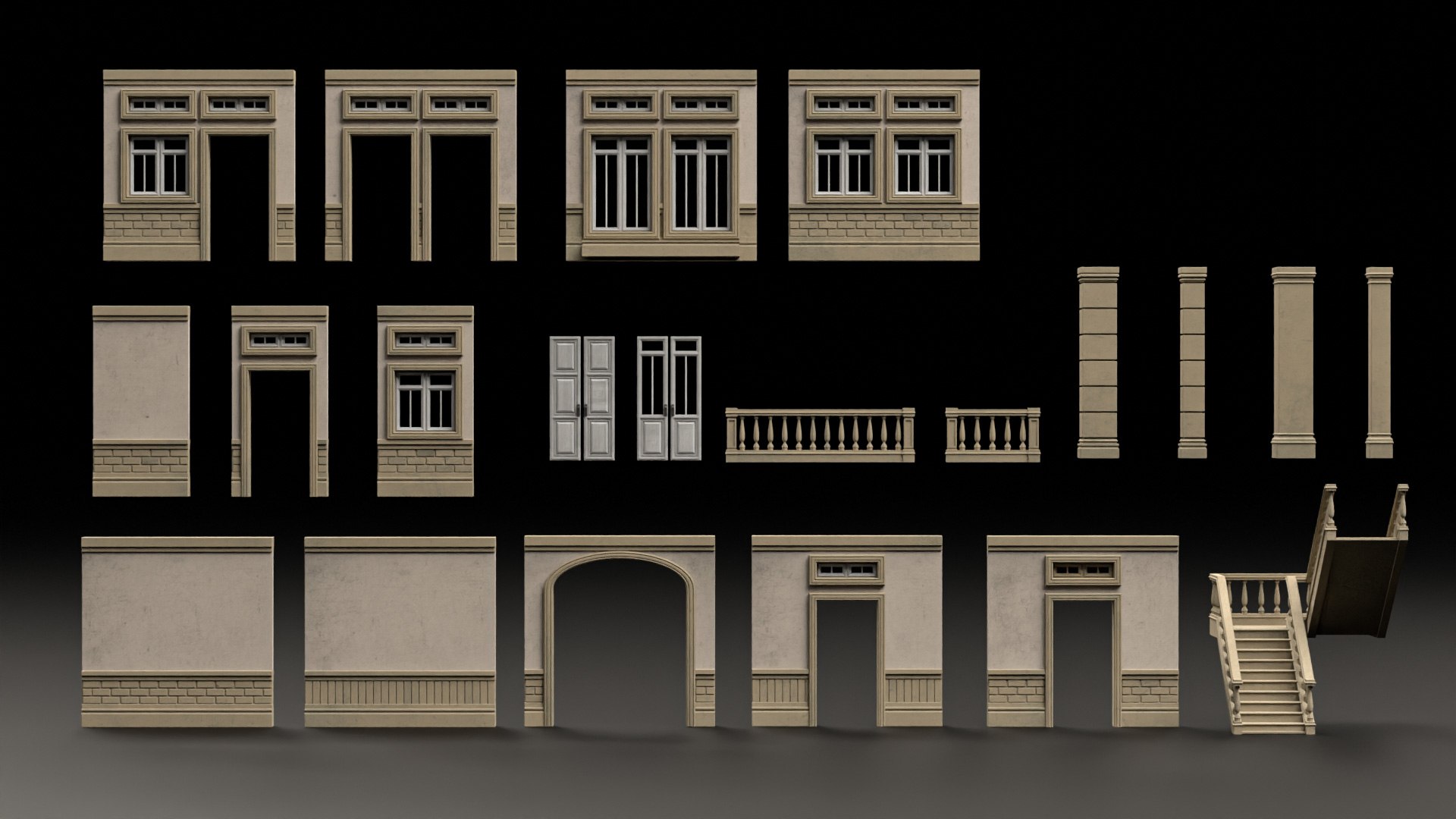 CLASSIC EUROPEAN KITBASH 01 MODULAR BUILDING WITH INTERIOR 3D Model ...