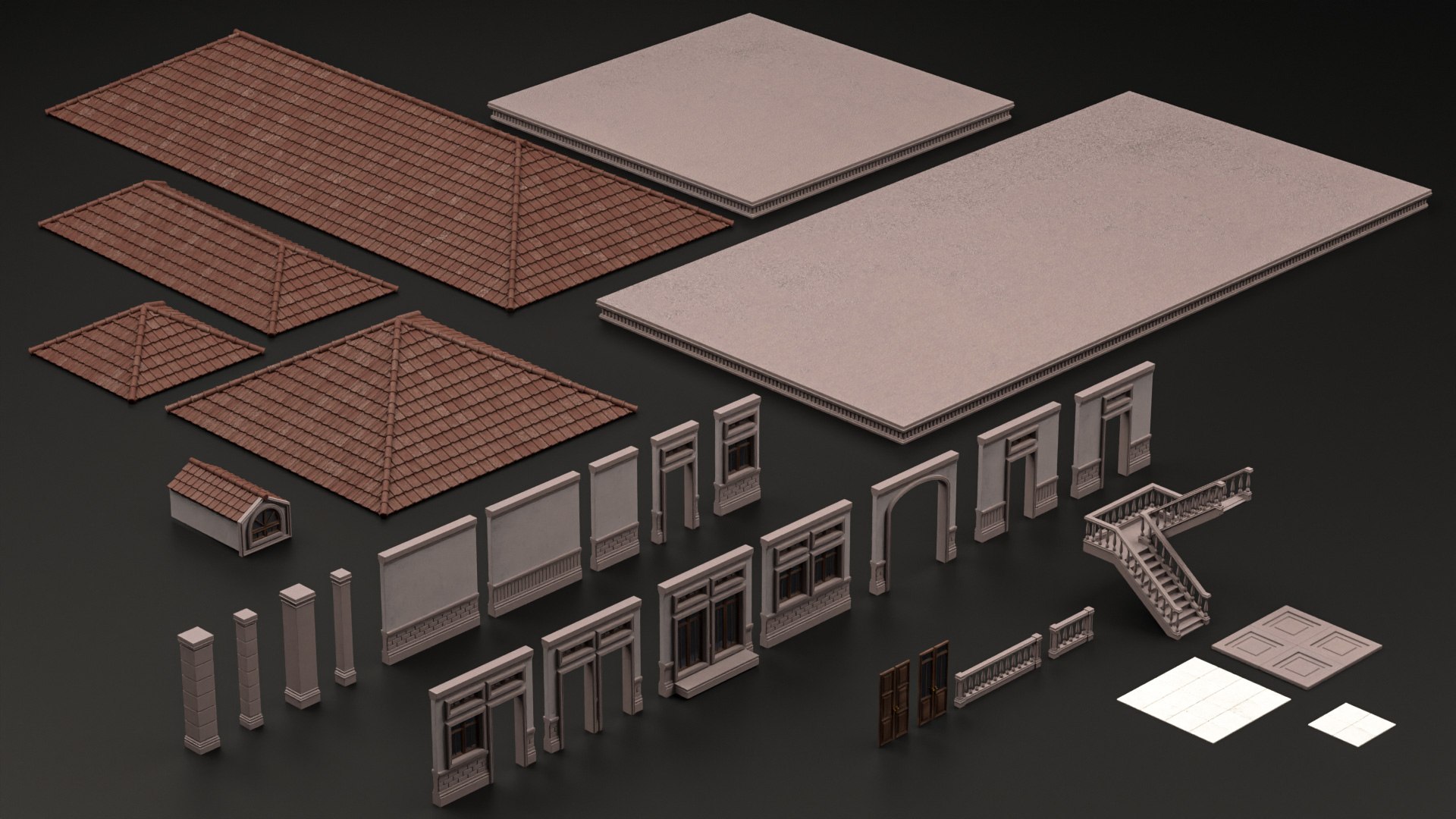 CLASSIC EUROPEAN KITBASH 01 MODULAR BUILDING WITH INTERIOR 3D Model ...