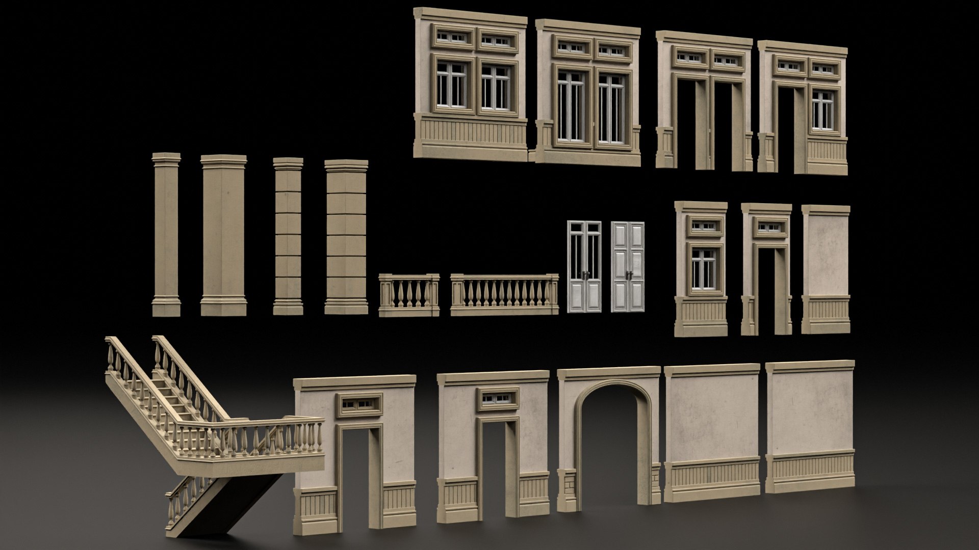 CLASSIC EUROPEAN KITBASH 01 MODULAR BUILDING WITH INTERIOR 3D Model ...