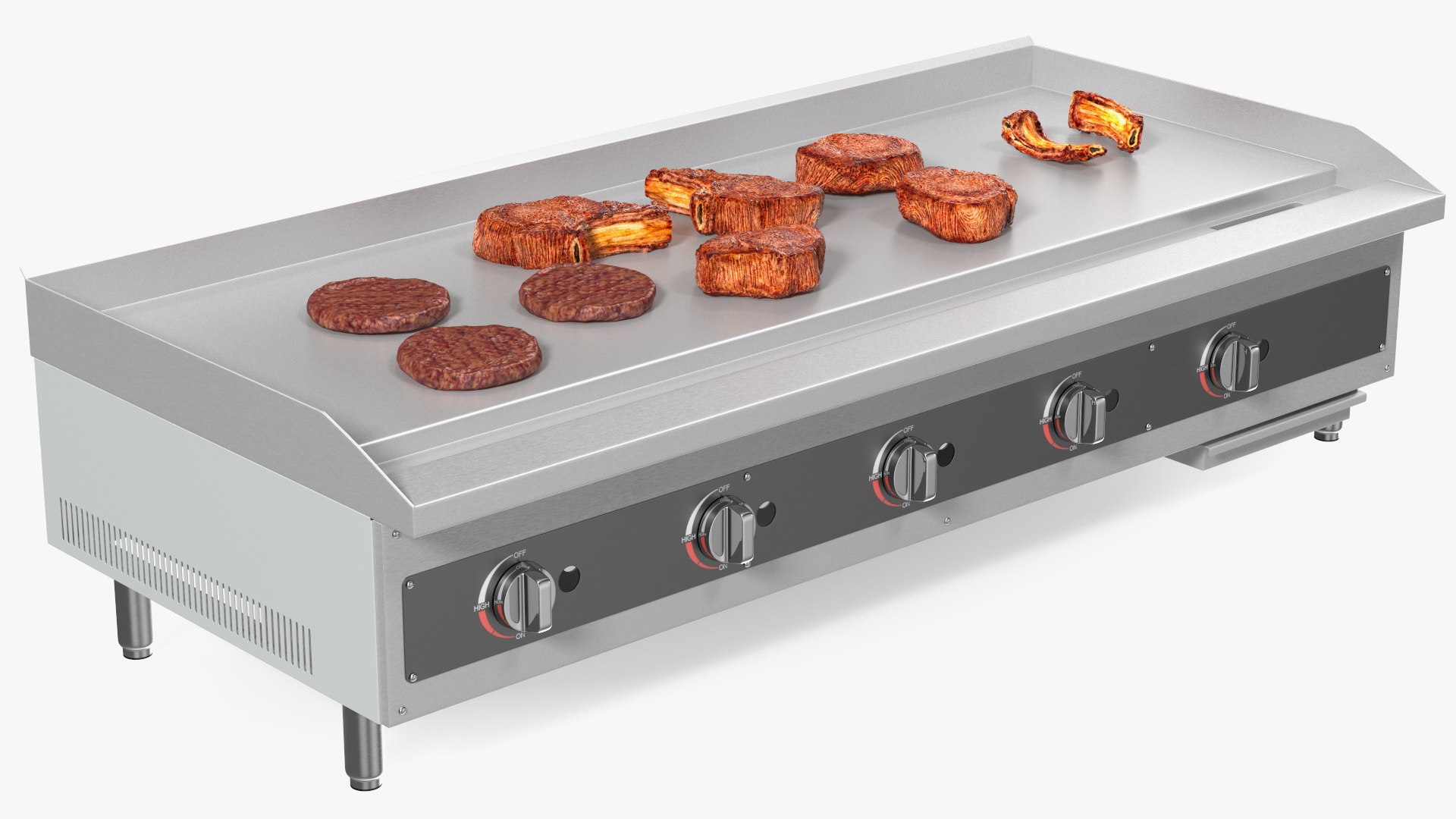 3D Large Flat Top Gas Countertop Griddle With Meat - TurboSquid 1812102