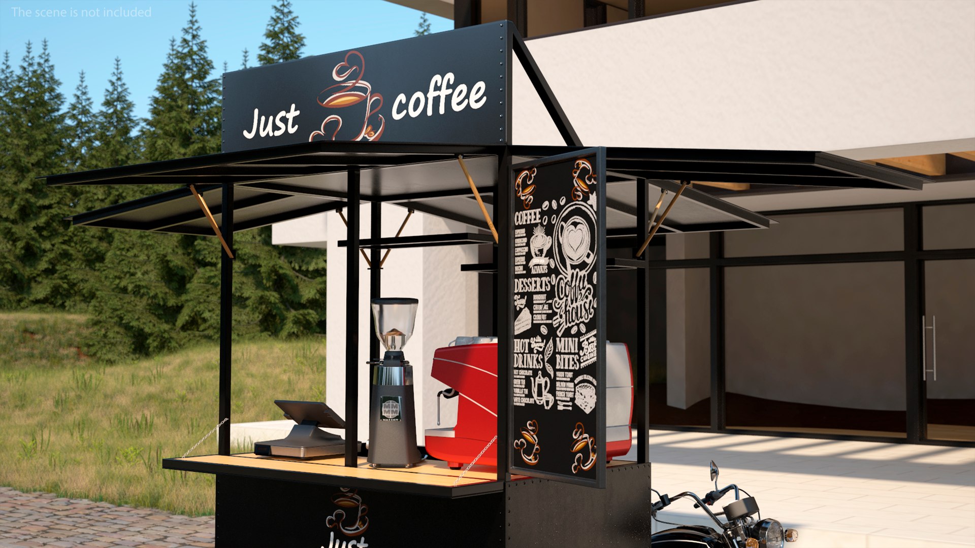 Street Coffee Kiosk with Motorcycle 3D model - TurboSquid 2042703