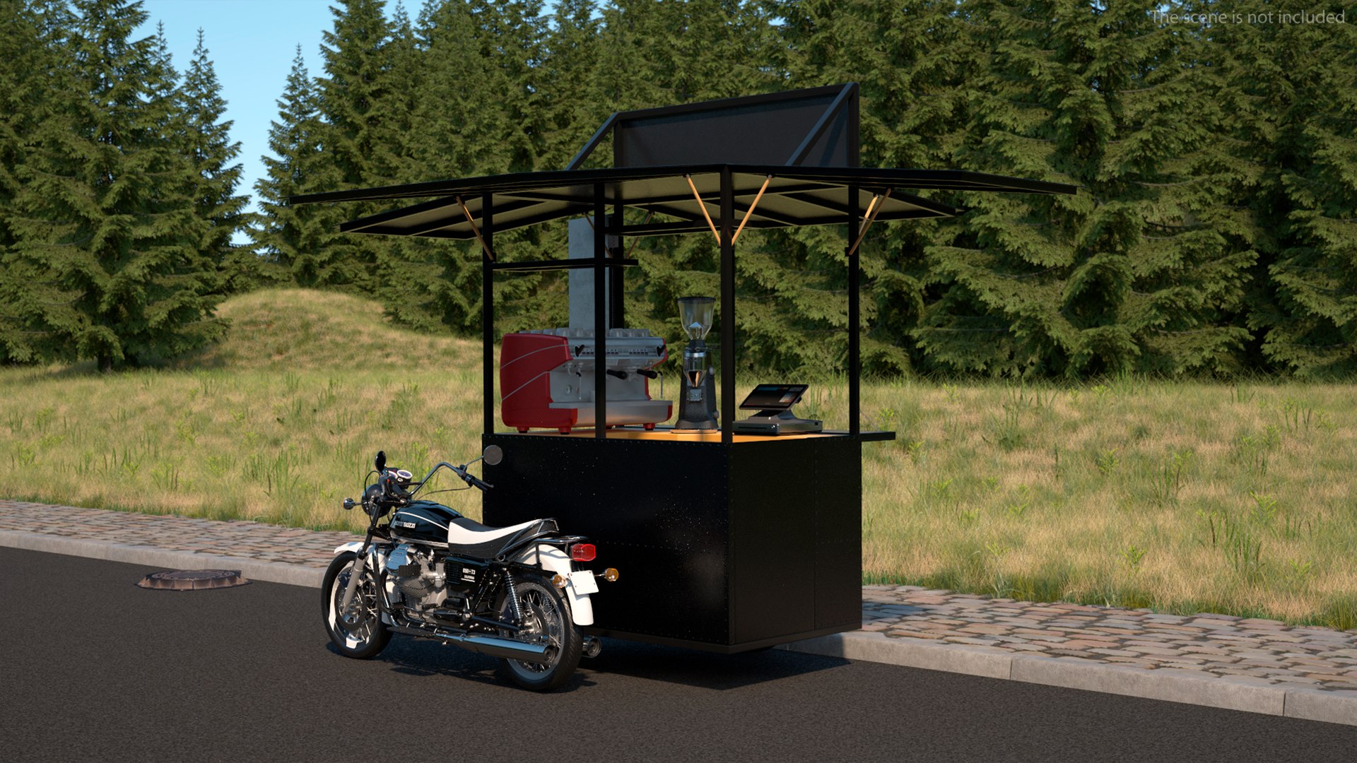 Street Coffee Kiosk with Motorcycle 3D model - TurboSquid 2042703