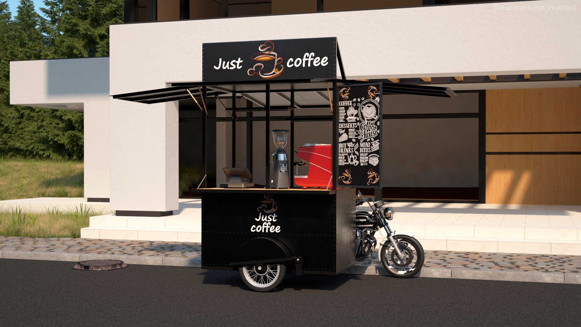 Street Coffee Kiosk with Motorcycle 3D model - TurboSquid 2042703