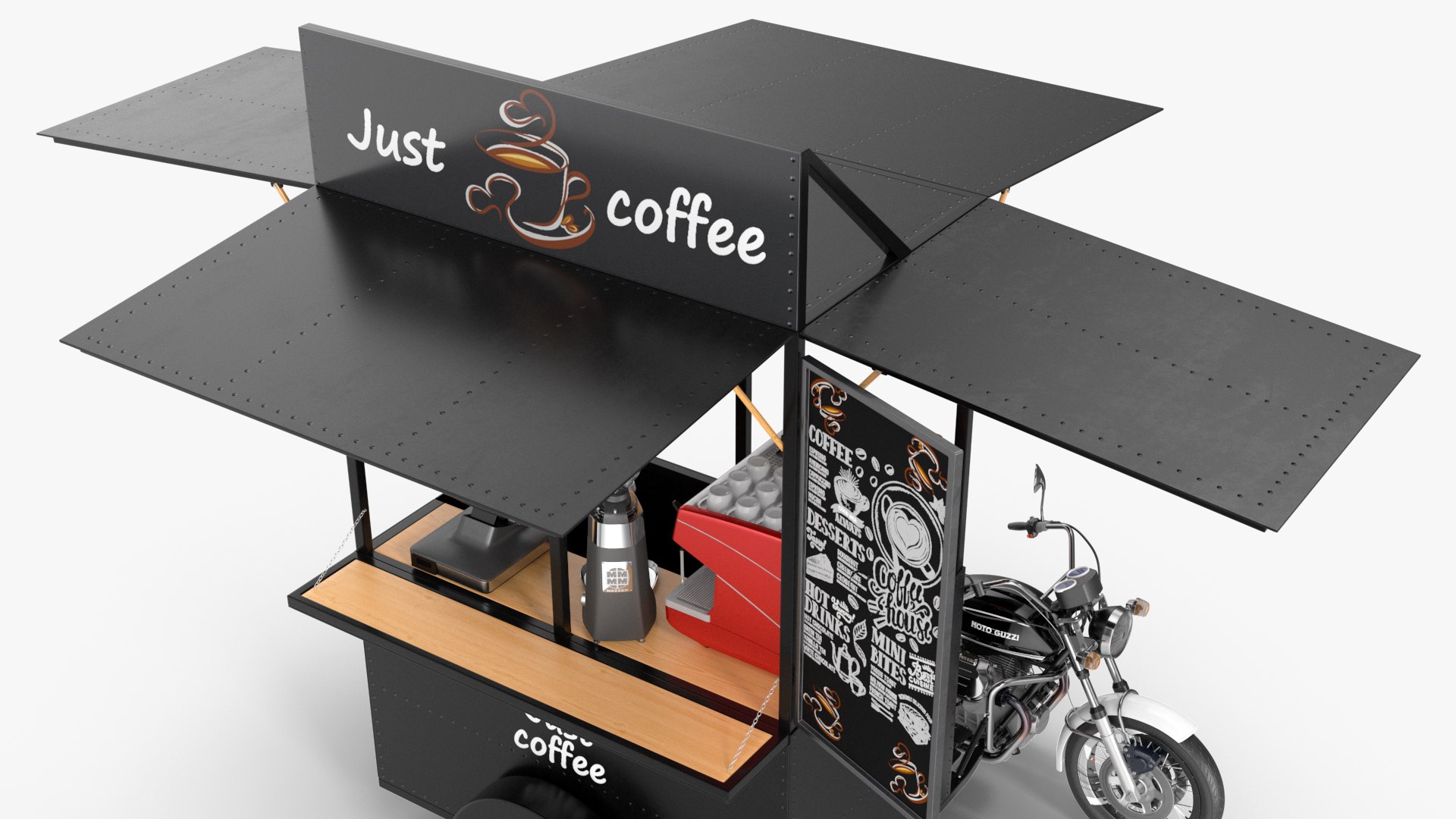 Street Coffee Kiosk with Motorcycle 3D model - TurboSquid 2042703