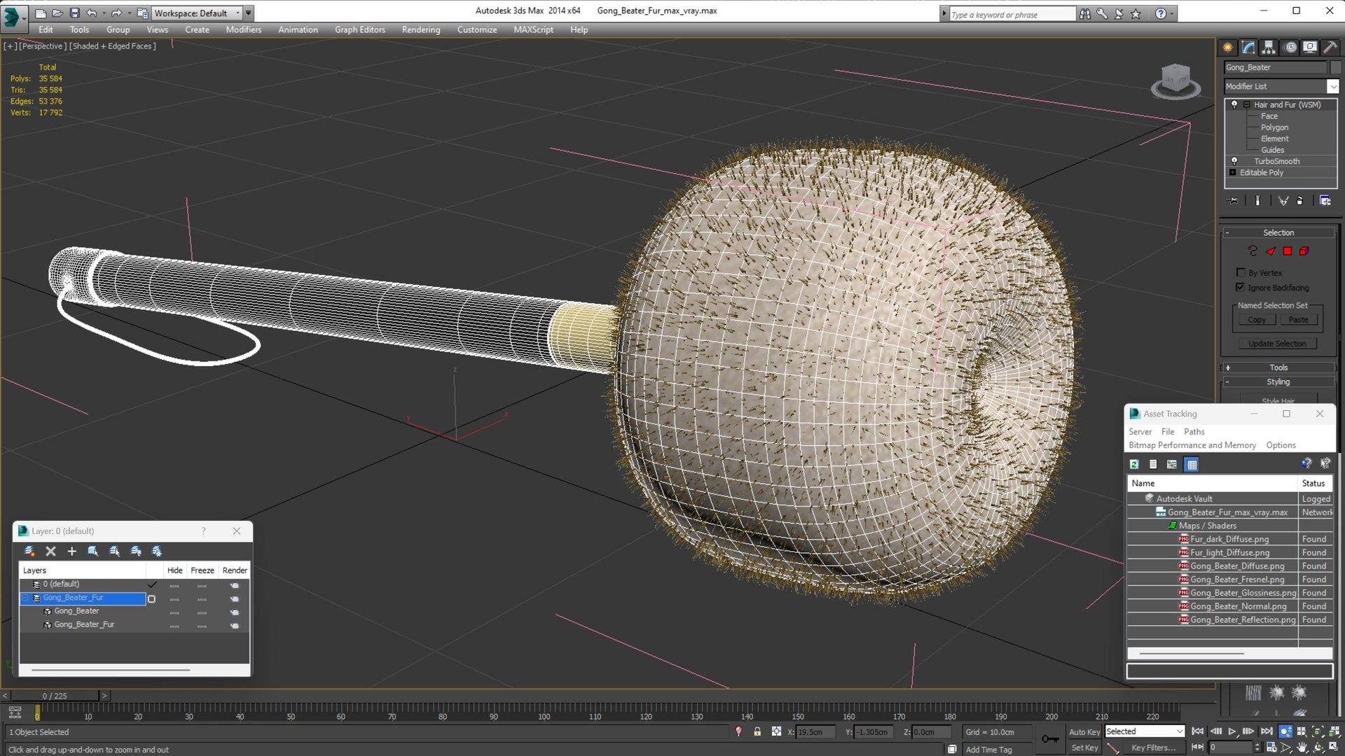 3D Gong Beater Fur - TurboSquid 2180868