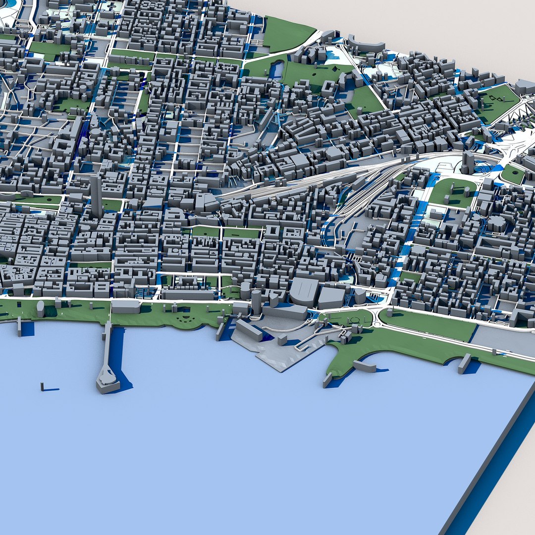 3D Baku Cityscape Azerbaijan 3D Model Caspian Sea Skyline Flame Towers ...