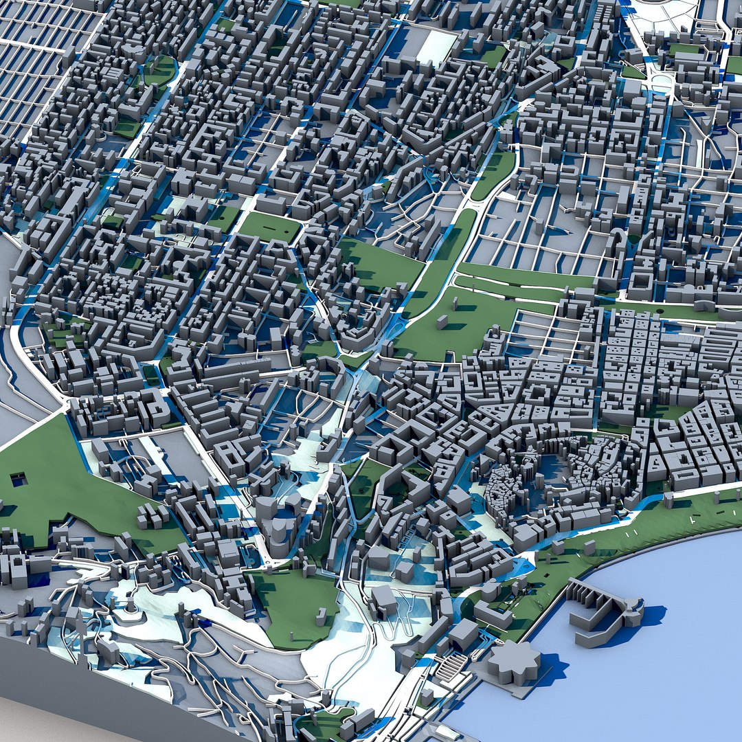 3D Baku Cityscape Azerbaijan 3D Model Caspian Sea Skyline Flame Towers ...