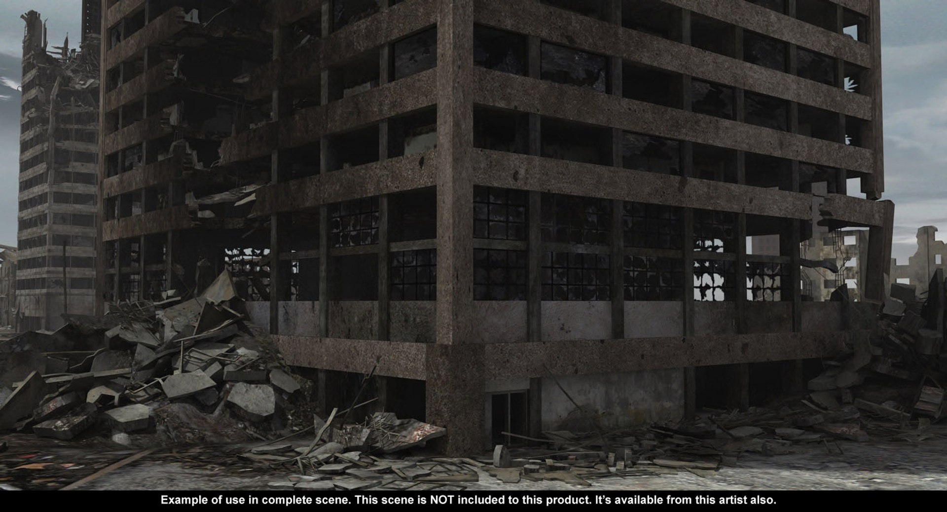 3d Destroyed Ruined Building Skyscrapers Model