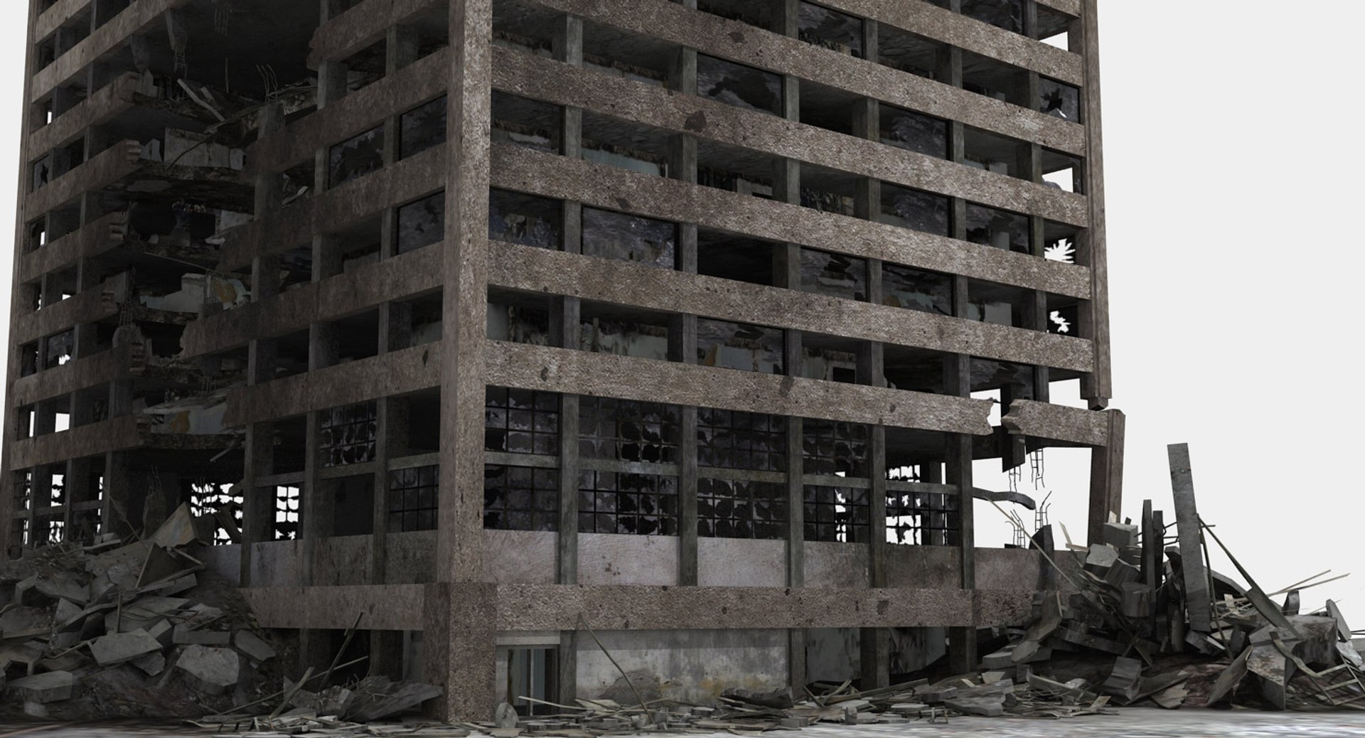 3d Destroyed Ruined Building Skyscrapers Model