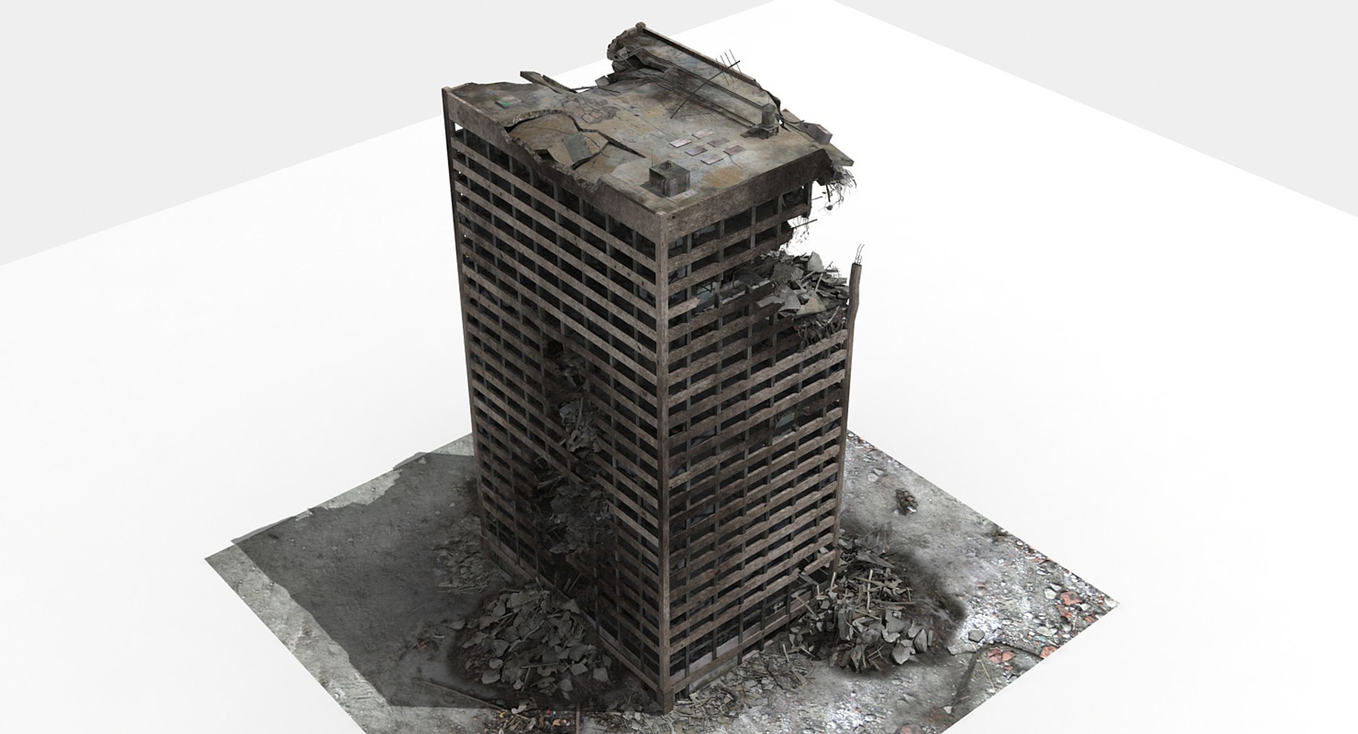 3d Destroyed Ruined Building Skyscrapers Model