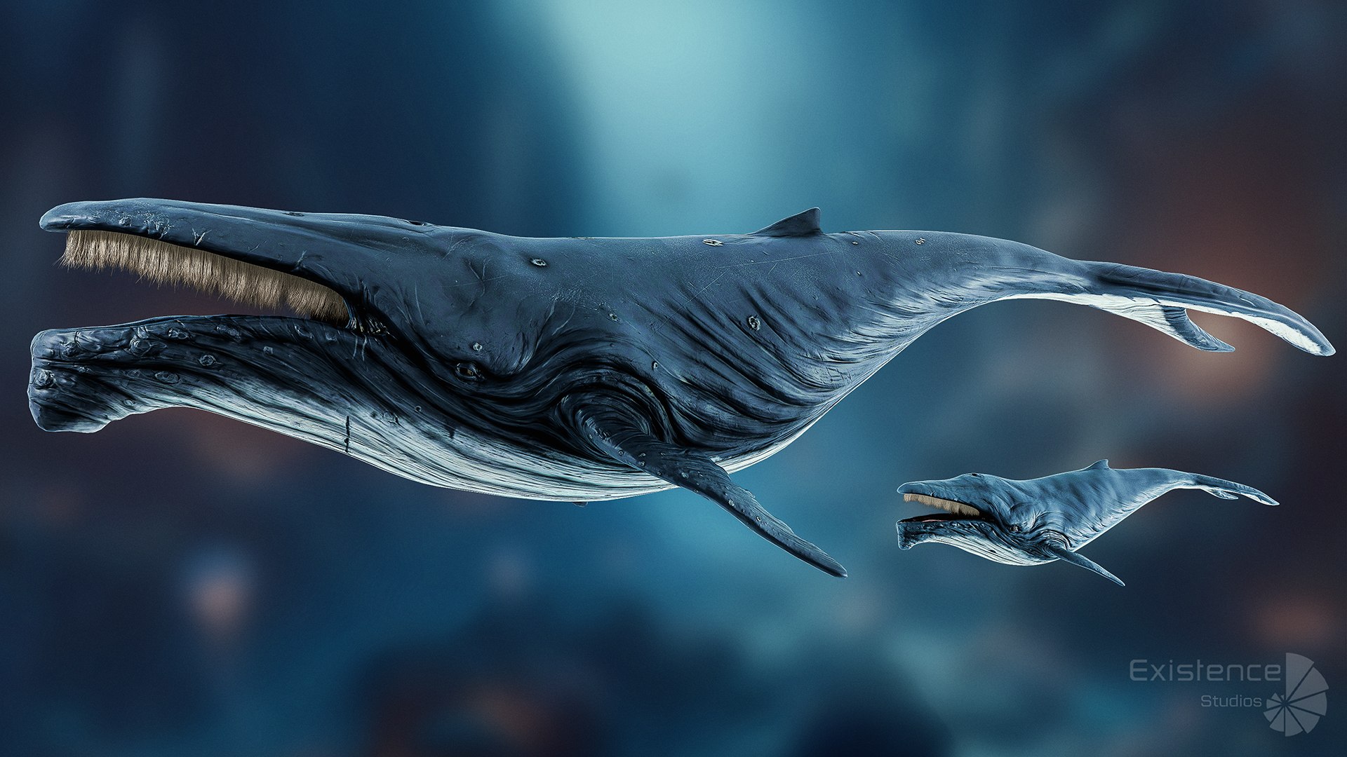 3D Model Whale And Whale Calf - Underwater Creature Animated Monster ...