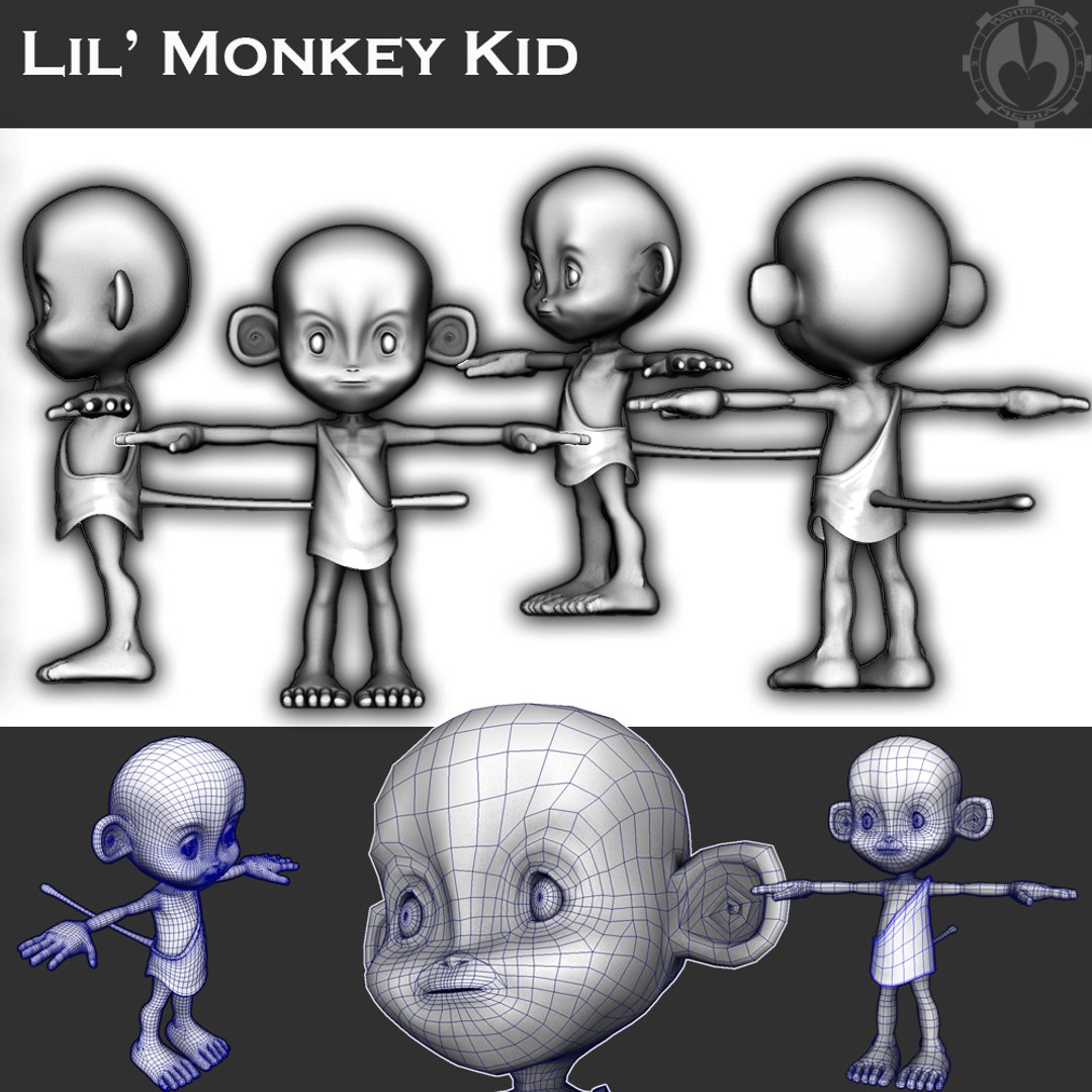 3d Obj Cartoon Animation Monkey Kid