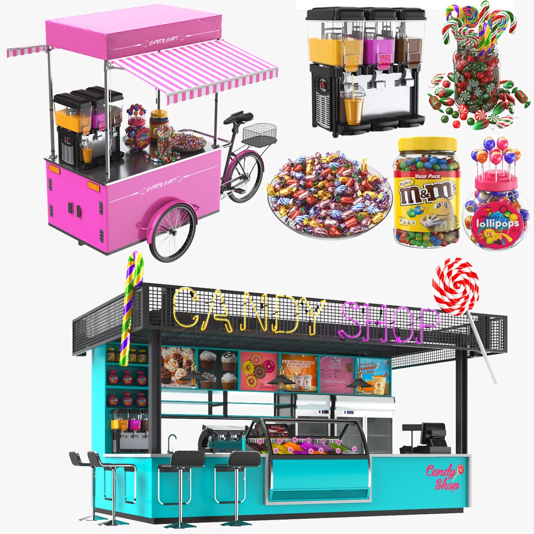 3D Two Detailed Candy Stands model - TurboSquid 2121577