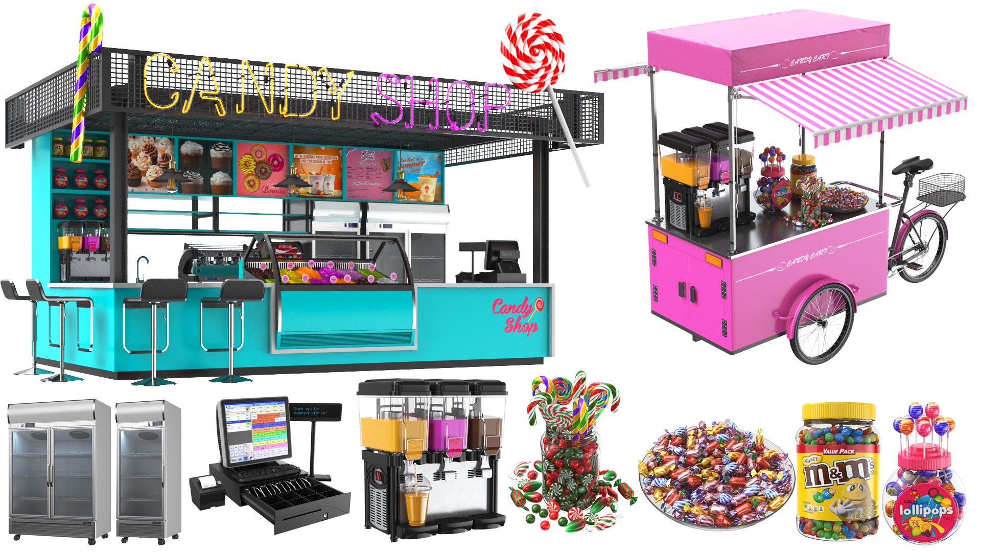 3D Two Detailed Candy Stands Model - TurboSquid 2121577