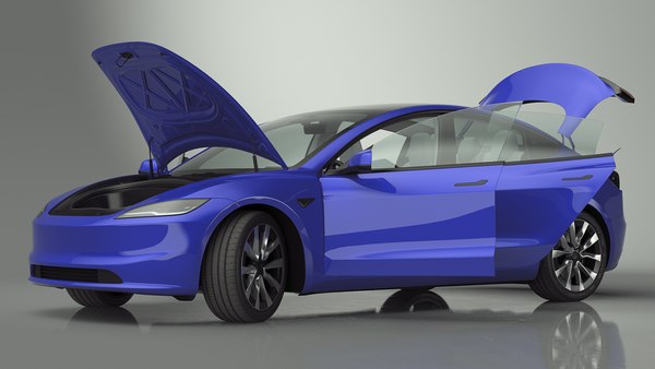 modelo 3d Luces azules del coche eléctrico moderno en Rigged ...