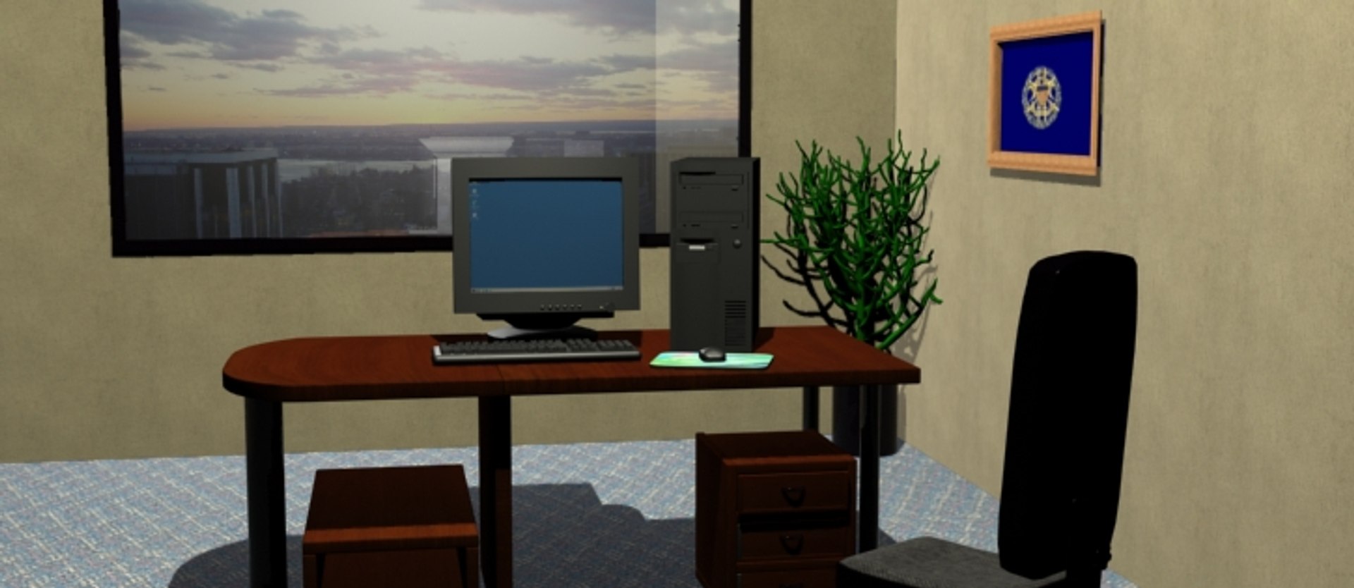 Free Office Computer Desk 3d Model