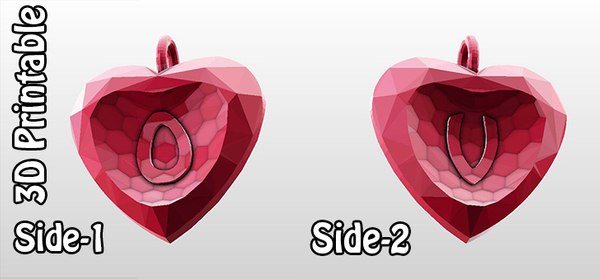 modelo 3d OV 3D-Valentine Valentine Heart-Heart-TwoLetters Colgante ...