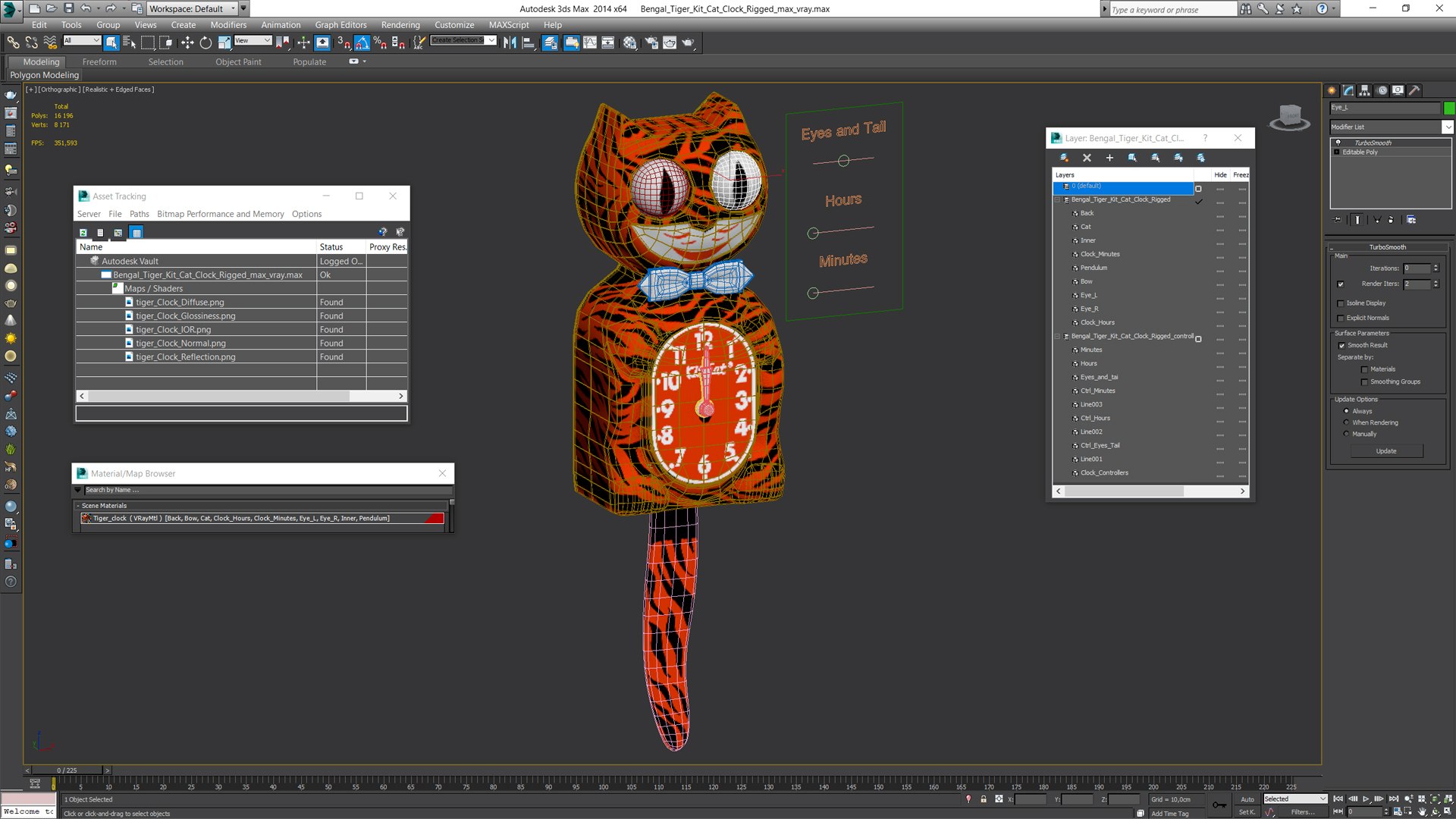 Bengal Tiger Kit Cat Clock Rigged 3D - TurboSquid 2065197