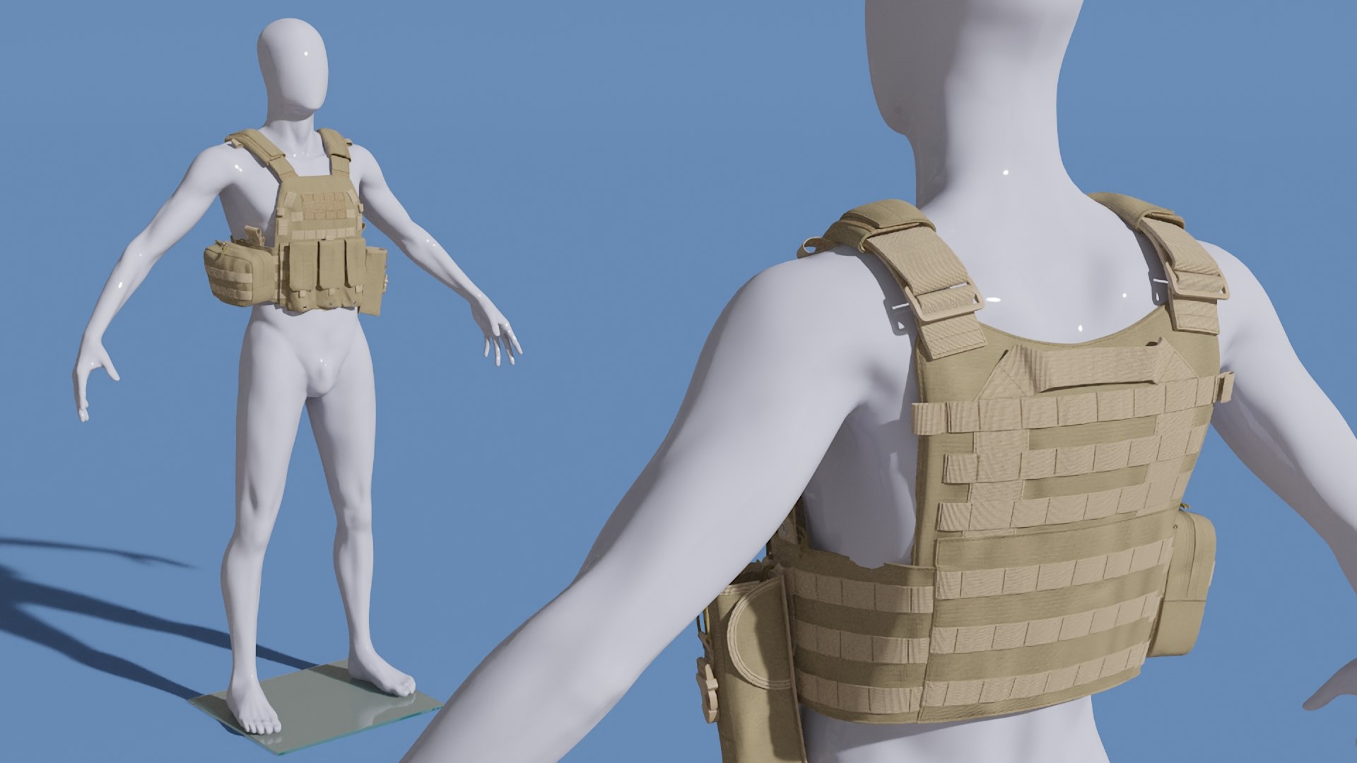 3D Model Coyote Brown Tactical Vest On Mannequin - TurboSquid 2382900