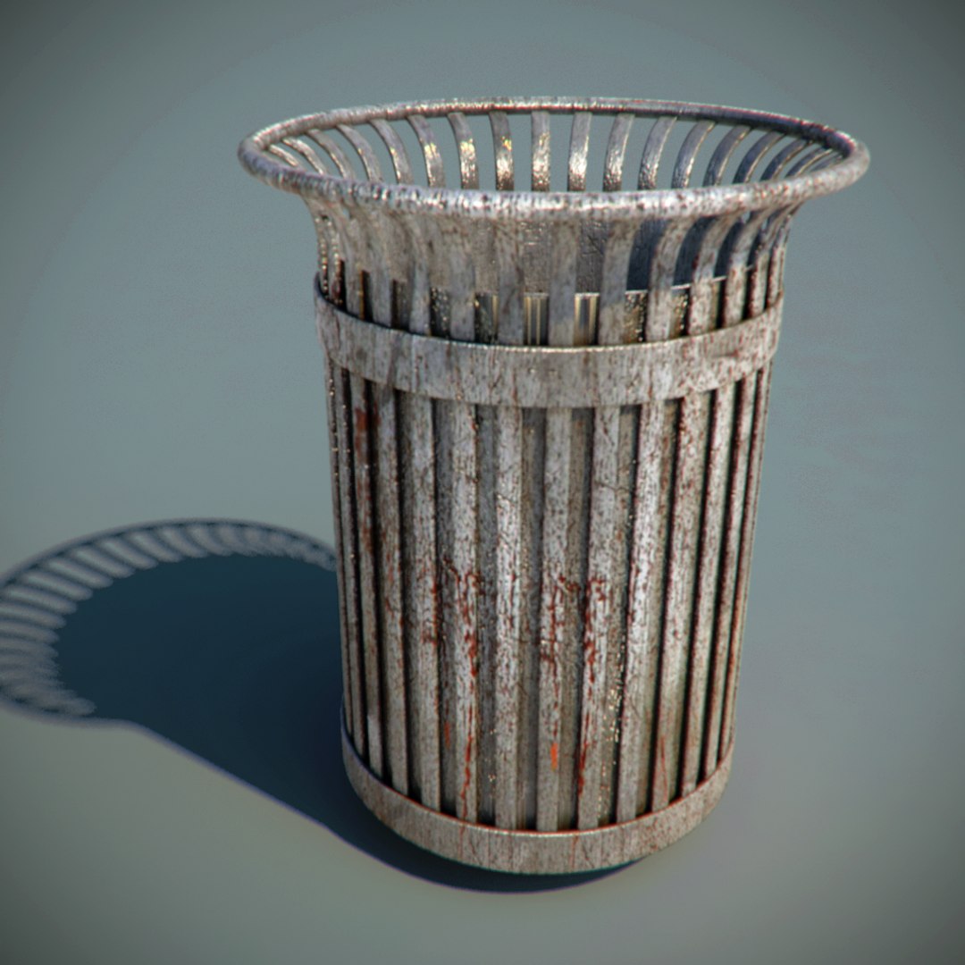 3d metal rusty trash bin