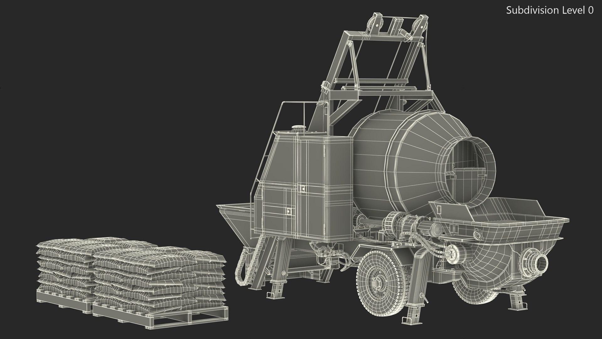 3D Portable Concrete Mixer Pump With Stacked Cement Bags Model ...