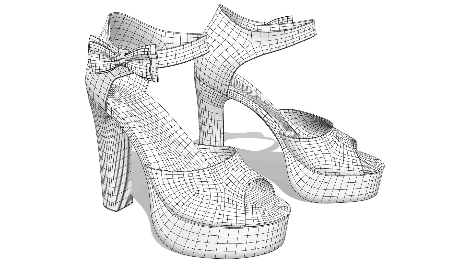Bow Buckle Ankle Straps Peeptoe Chunky High Heel Shoes 3D - TurboSquid ...