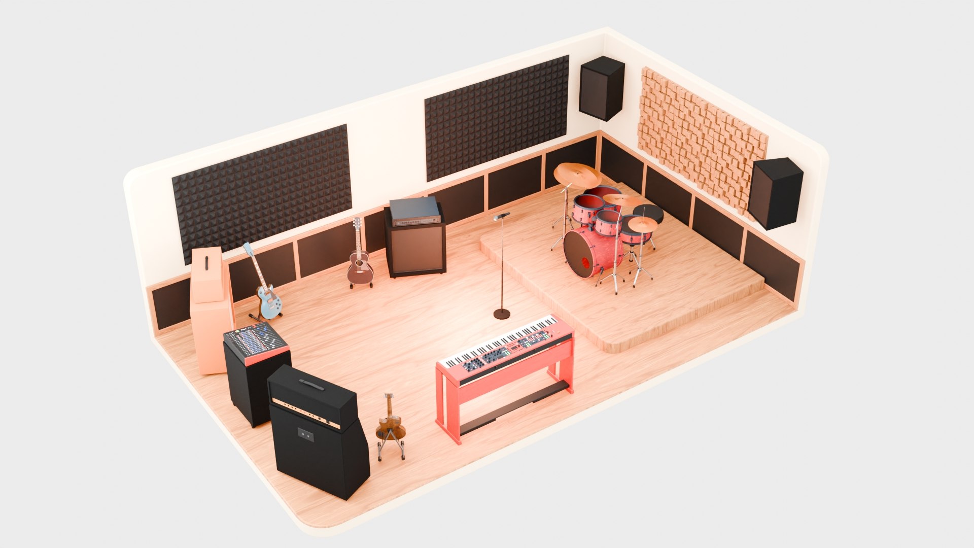 Rehearsal Recording Music Studio Room 3D Model - TurboSquid 2226940