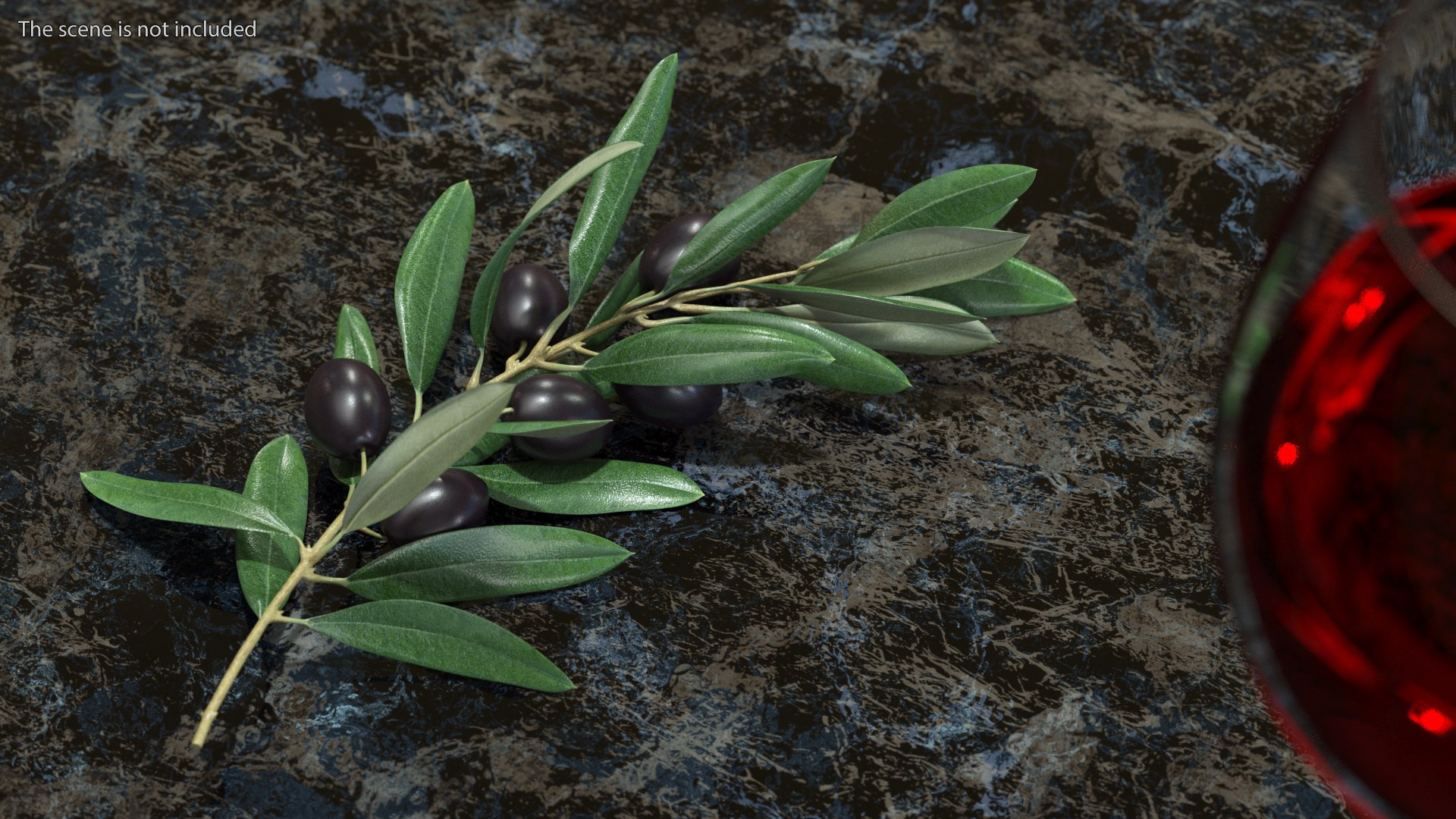 Olive Branch With Black Olives Lying 3D Model - TurboSquid 1944920