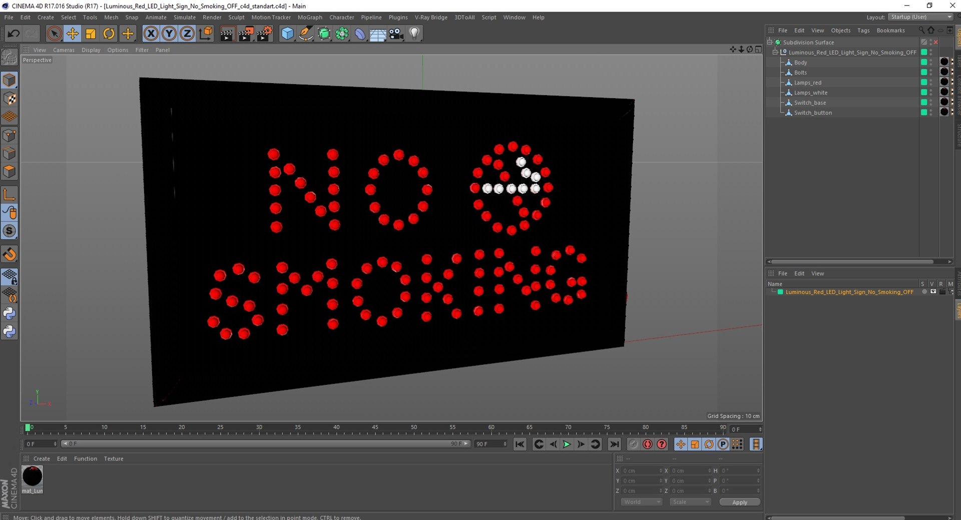 3D Luminous Red LED Light Sign No Smoking OFF model - TurboSquid 2111887