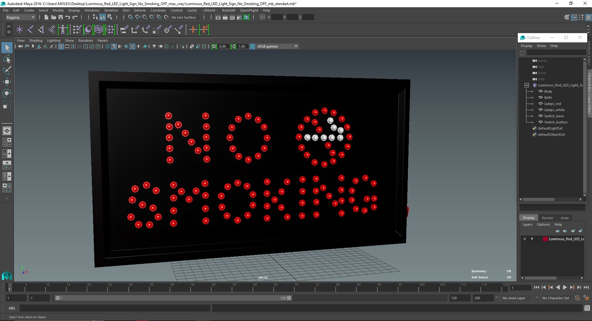 3D Luminous Red LED Light Sign No Smoking OFF model - TurboSquid 2111887