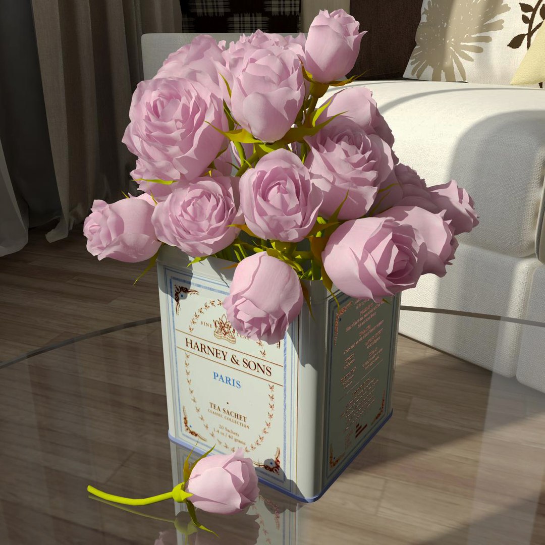 3d Bouquet Pink Roses Model