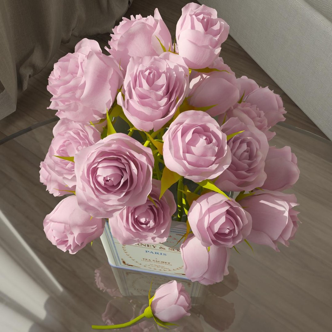 3d Bouquet Pink Roses Model