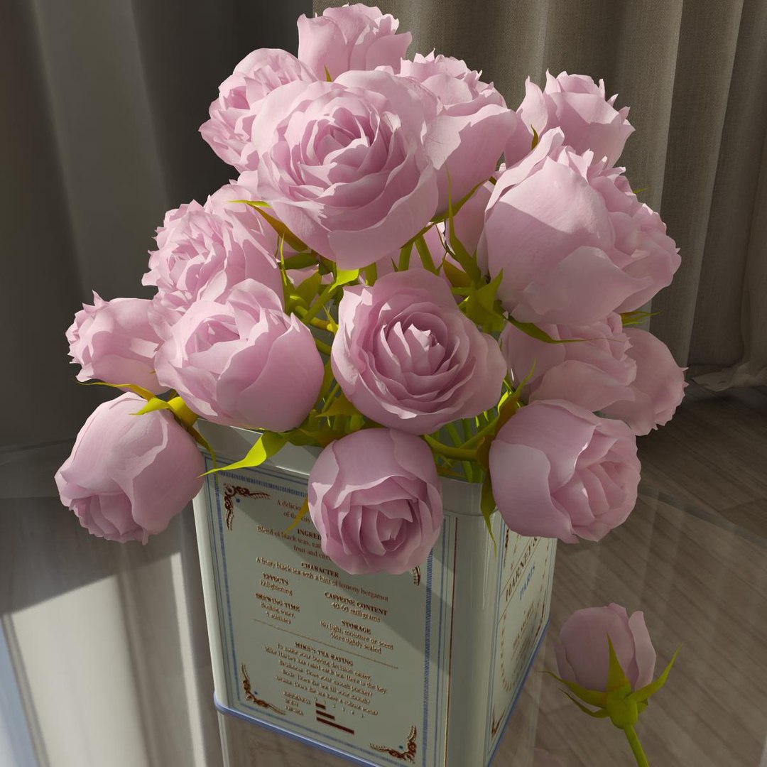 3d Bouquet Pink Roses Model