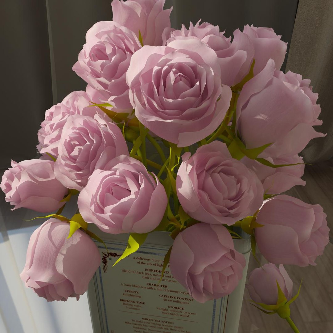 3d Bouquet Pink Roses Model