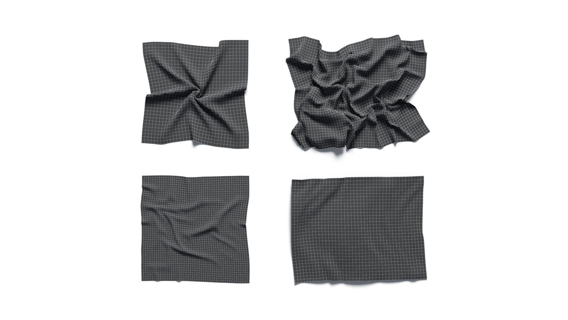 White Crumpled Fabric 4 Types - Wrinkled Cotton Textile Set 3D Model ...