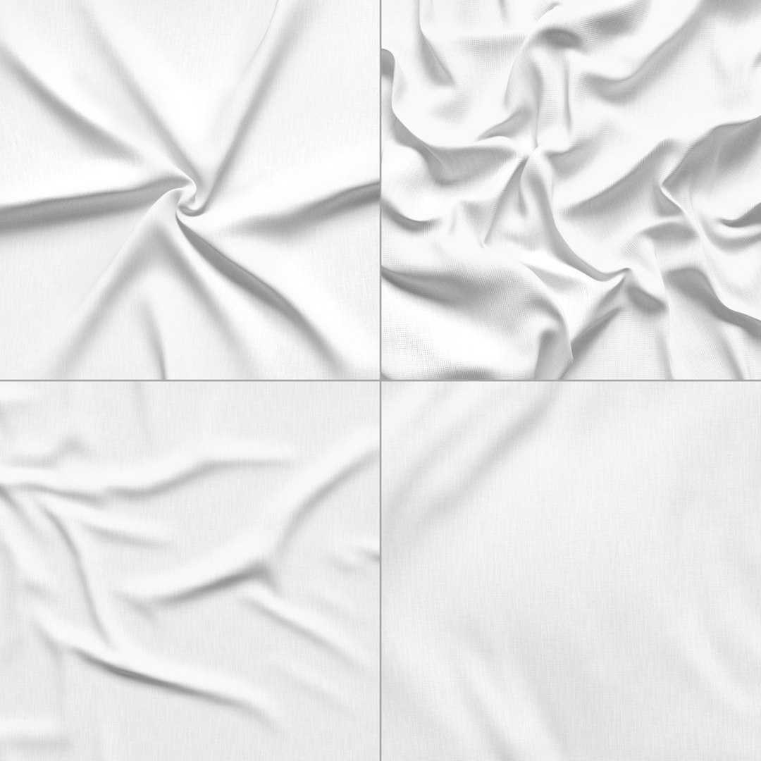 White Crumpled Fabric 4 Types - Wrinkled Cotton Textile Set 3D Model ...