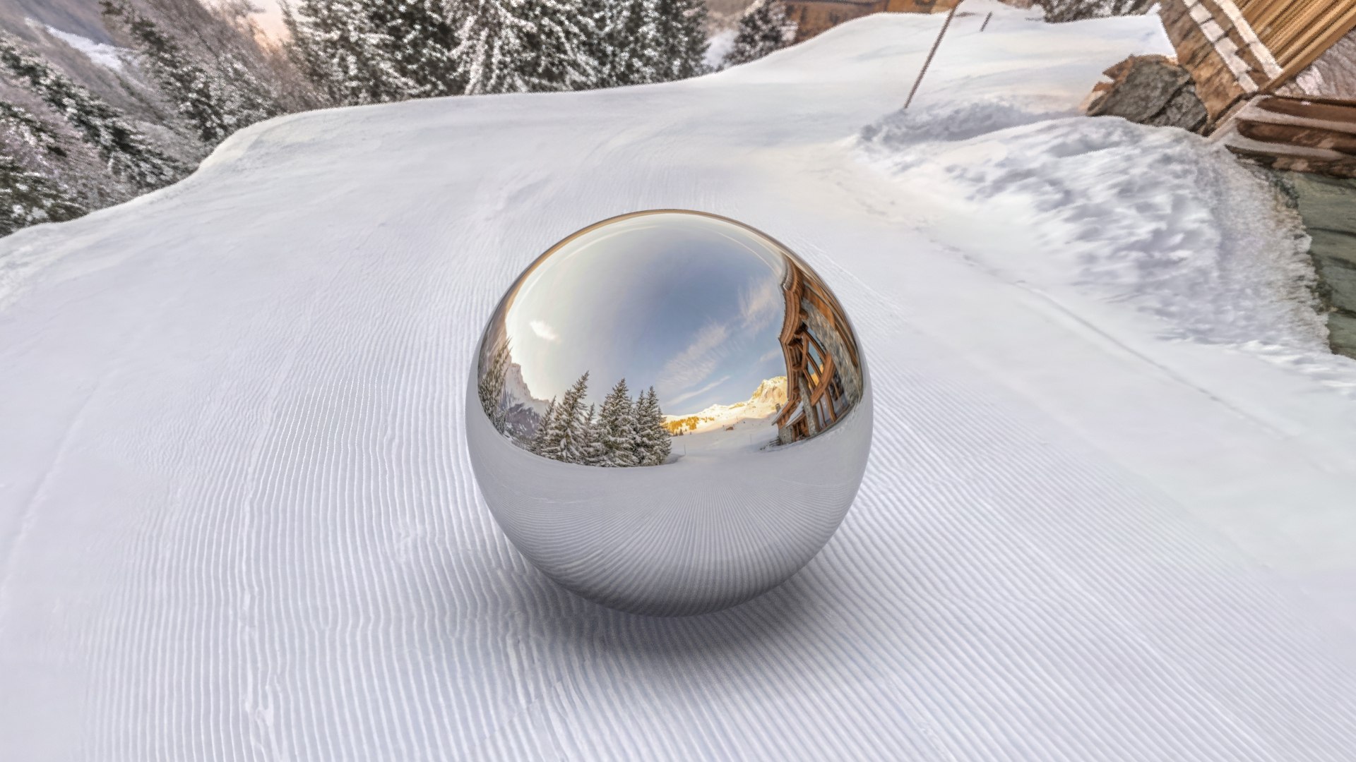 3D Luxury Alpine Wooden Chalet On Snowy Mountain Ski Slope HDRI Low ...