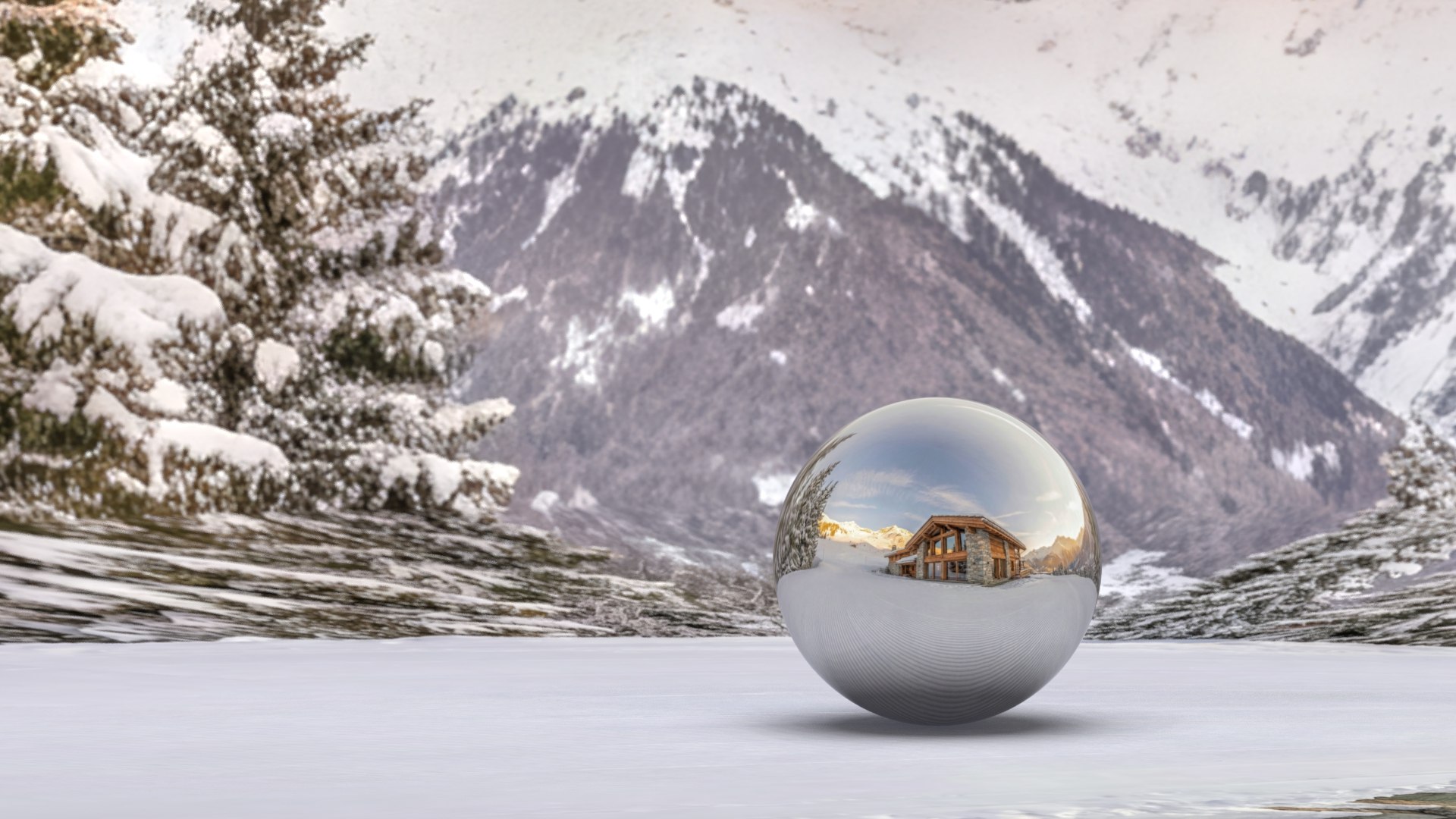 3D Luxury Alpine Wooden Chalet On Snowy Mountain Ski Slope HDRI Low ...