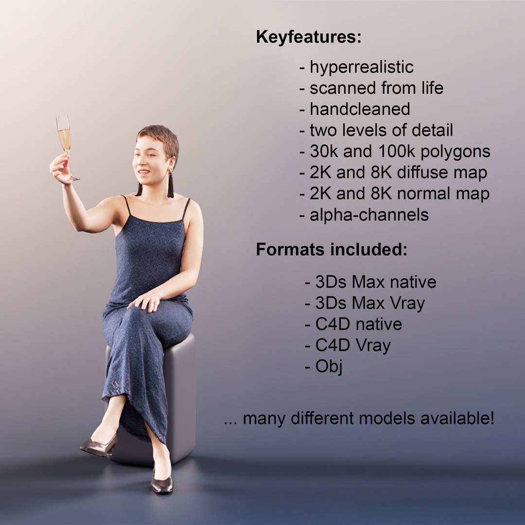 Woman Sitting Champaign 3D Model - TurboSquid 1705646